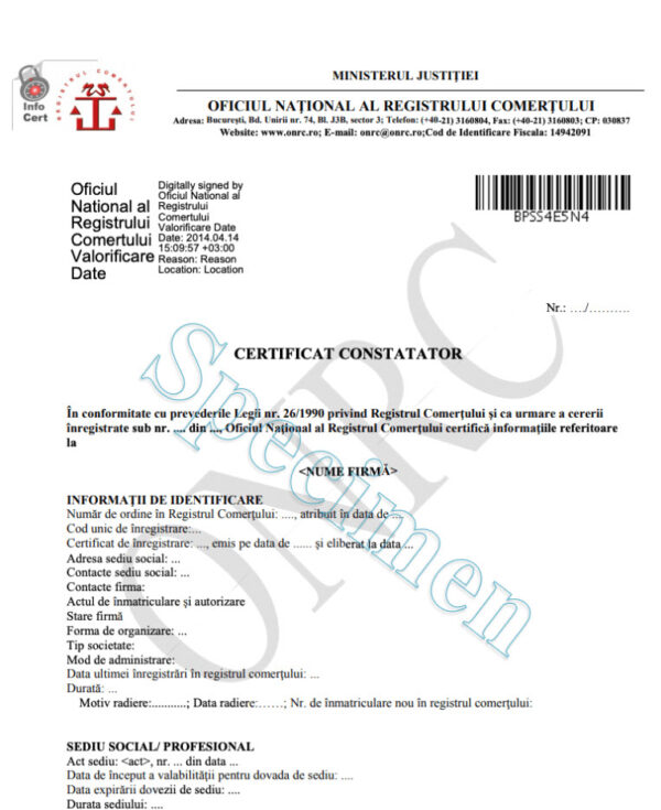 Valabilitate certificat constatator online ONRC Ghid Certificat Online